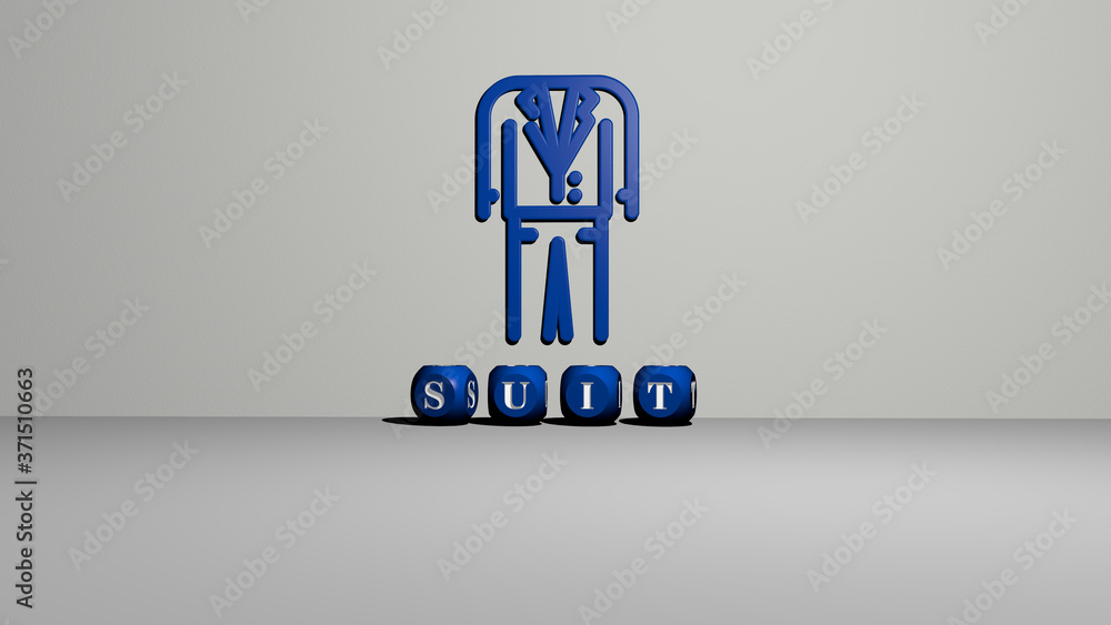 suit 3D icon on the wall and text of cubic alphabets on the floor - 3D ...
