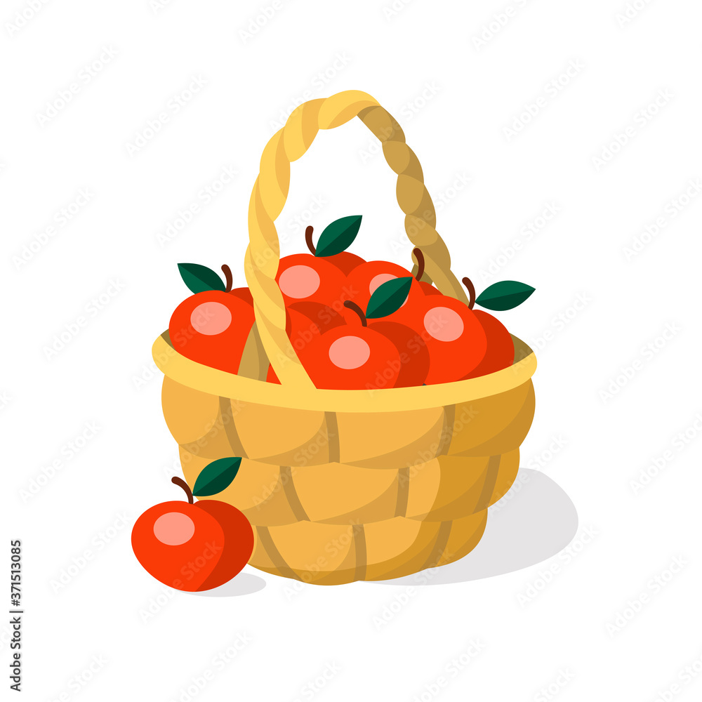 Basket full of red apples. Cartoon vector illustration isolated on ...