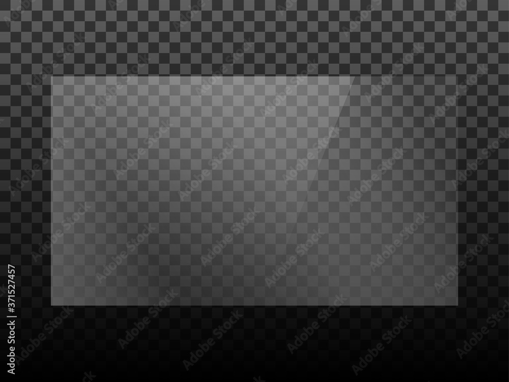 Transparent shiny glass plate. Plastic sheet. Clear glass showcase on a ...