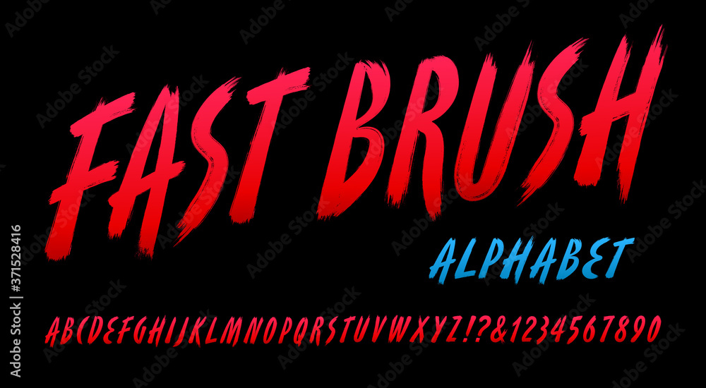 A Tall Condensed and Slanted Brush Alphabet in Bright Red Tones. Fast ...
