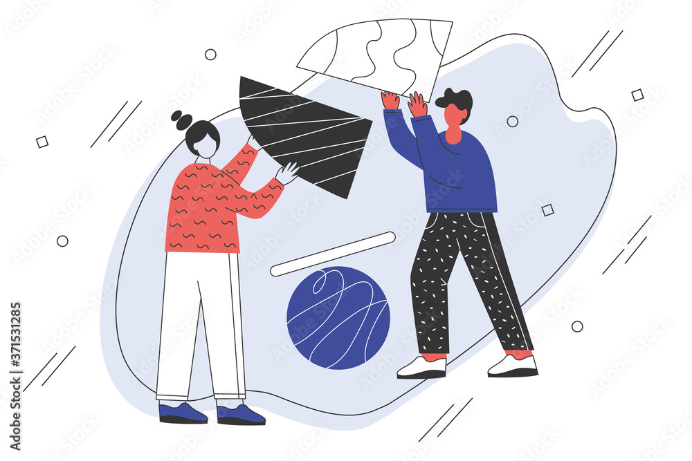 Business concept. Teamwork metaphor. People juggling elements. Flat ...