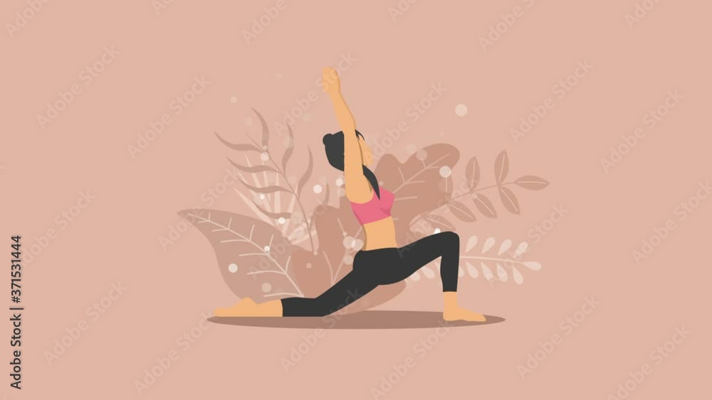 Woman does yoga exercise in nature. Crescent moon pose. Female cartoon ...