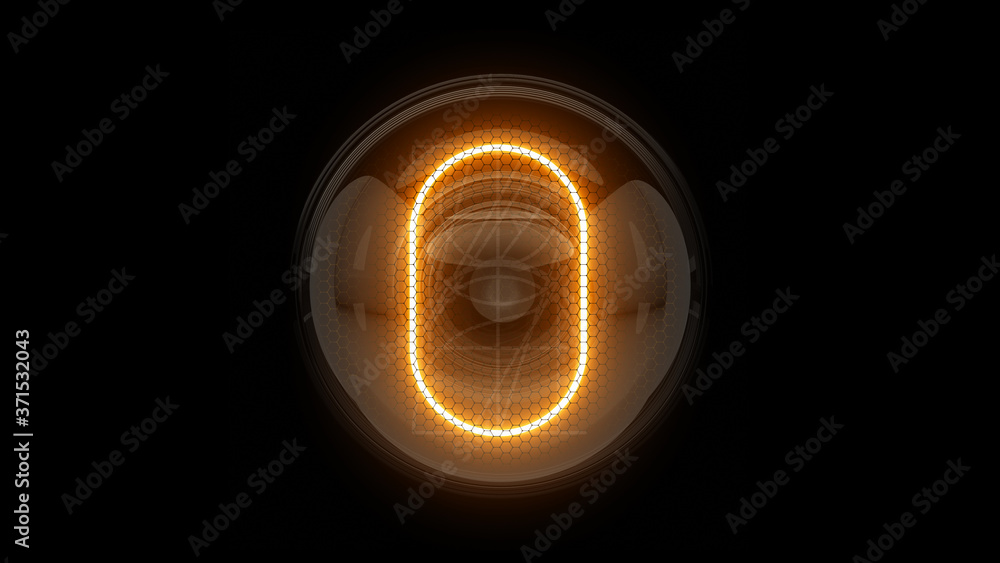 Zero. Digit 0. Nixie tube indicator digit. Gas discharge indicators and ...