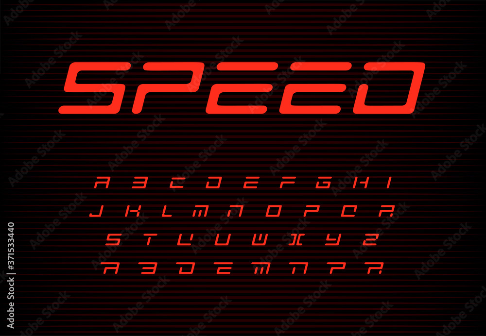 Speed letters set. Red auto vector alphabet. Automotive headline font ...