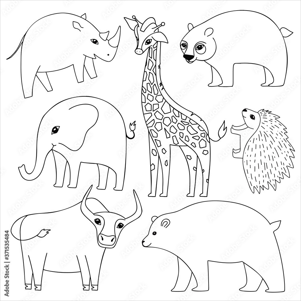 Cute cartoon animals for coloring and colors design. Outlined Clip art ...