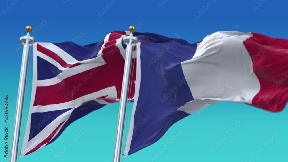 4k Seamless Britain England United Kingdom and France Flags with blue ...