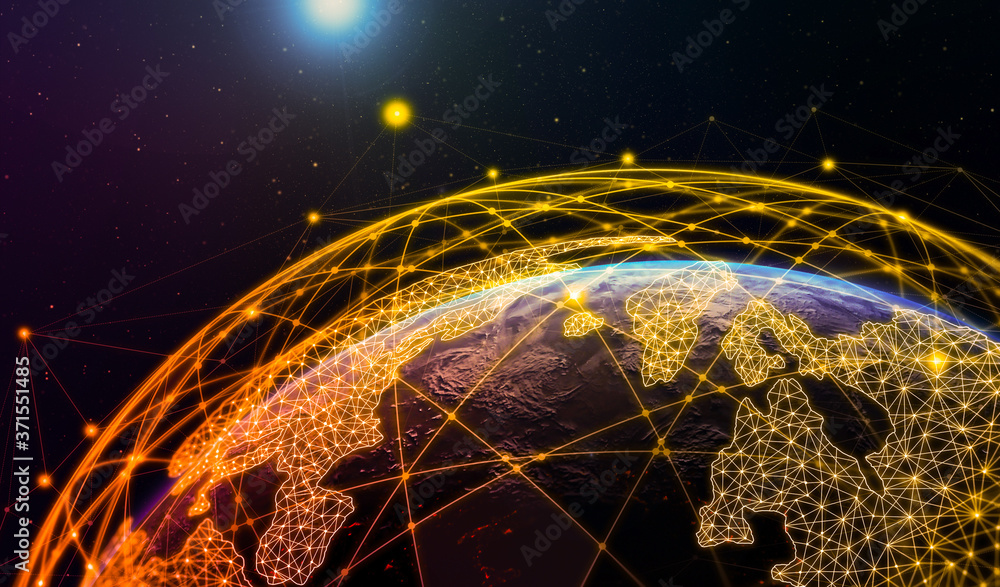 3D illustration global modern creative communication and internet ...