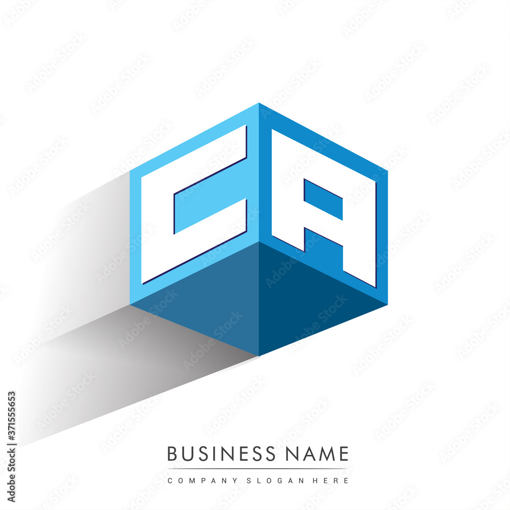 Letter CA logo in hexagon shape and blue background, cube logo with ...