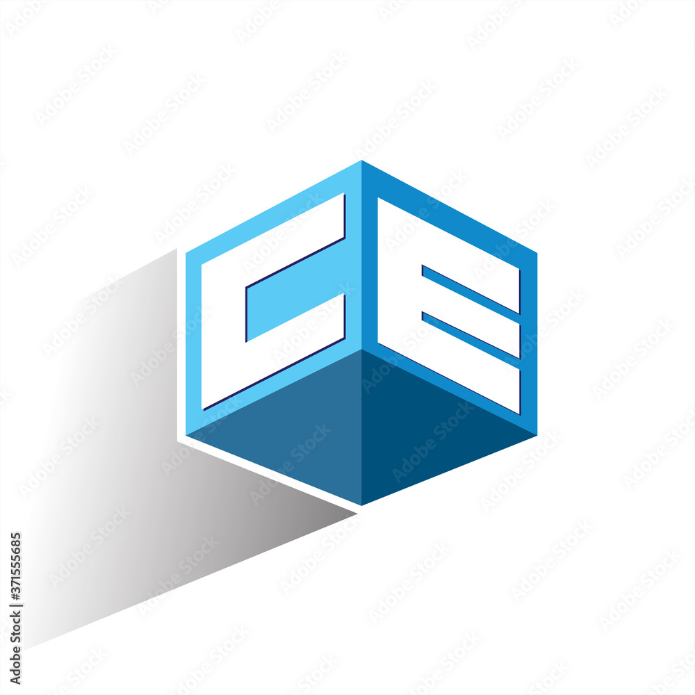 Letter CE logo in hexagon shape and blue background, cube logo with ...