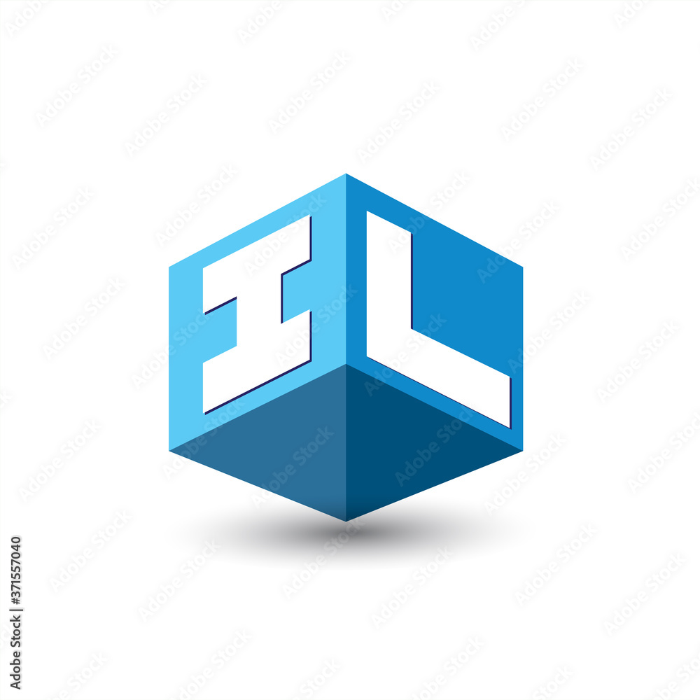 Letter IL logo in hexagon shape and blue background, cube logo with ...