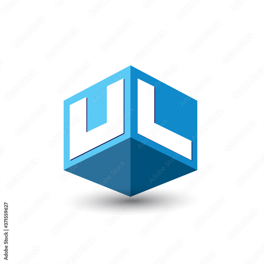 Letter UL logo in hexagon shape and blue background, cube logo with ...