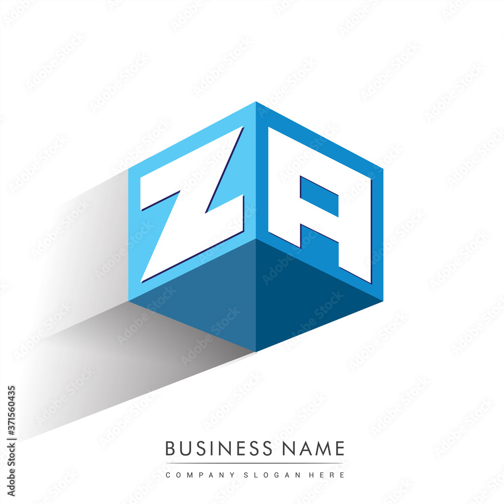 Letter ZA logo in hexagon shape and blue background, cube logo with ...