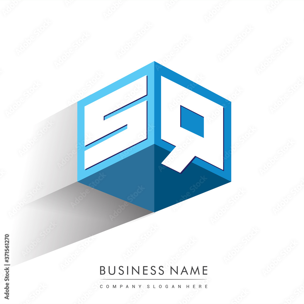 Letter SQ logo in hexagon shape and blue background, cube logo with ...