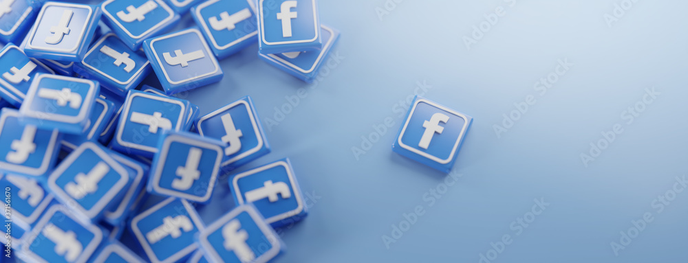 A Bunch of Facebook Logos. Copy Space Banner Background 3D Rendering ...