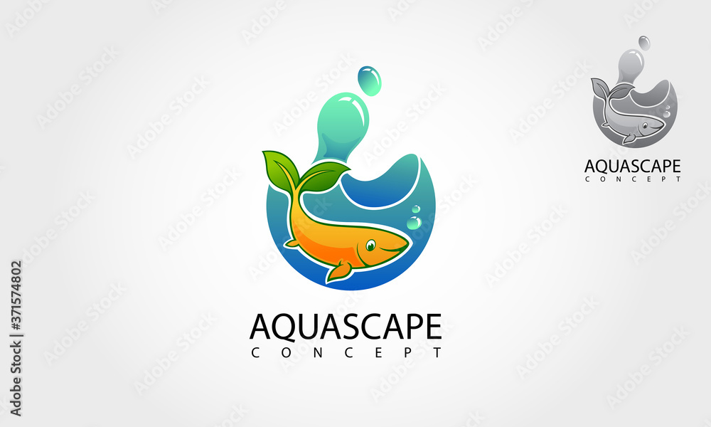 Aquascape Vector Logo Illustration. Nature Aquarium Fish Logo Template ...