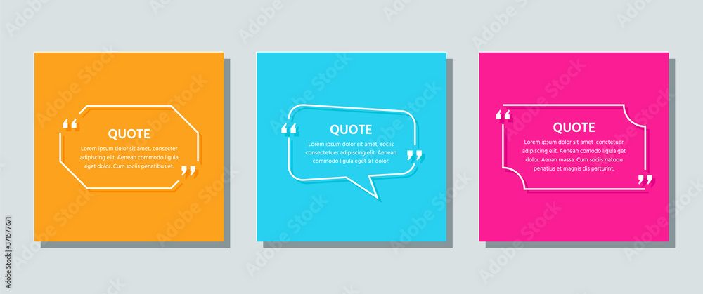 Quote text box. Quotations frame template. Vector. Speech bubbles. Set ...