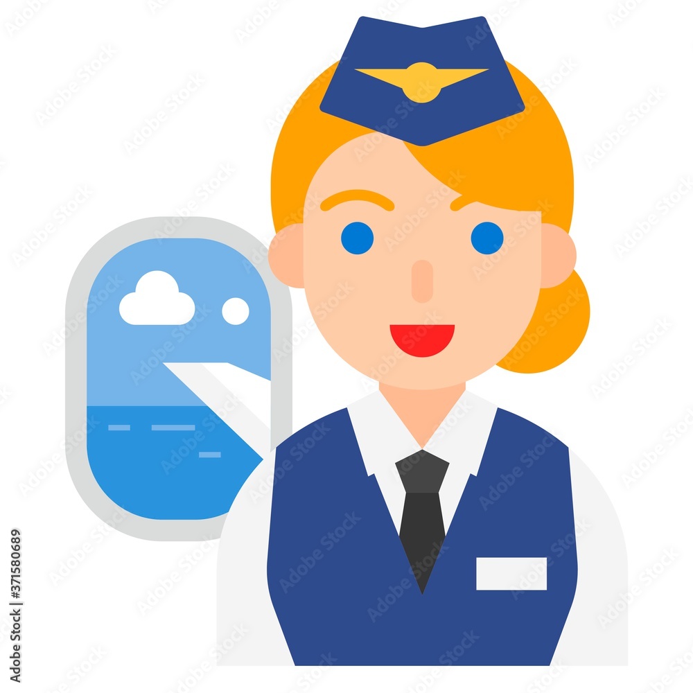Flight attendant icon, profession and job vector illustration Stock ...