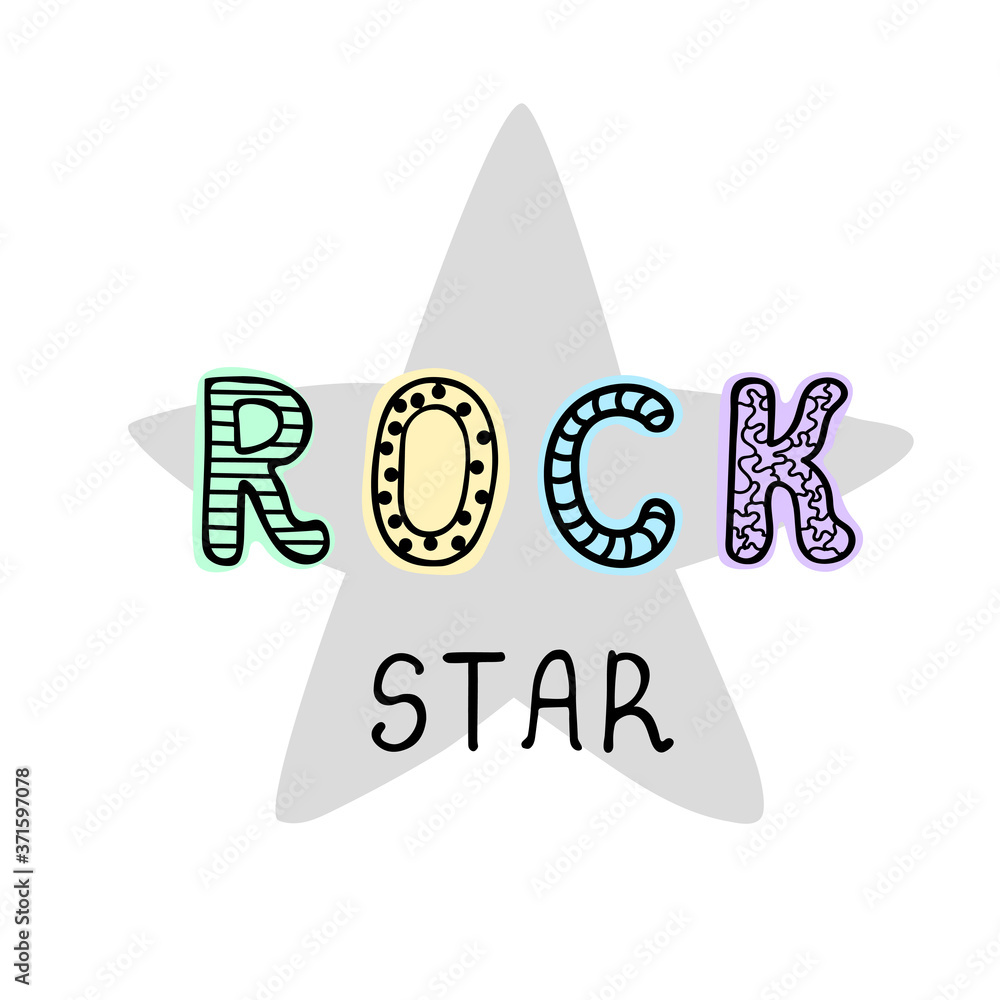 Vector illustration with hand drawn lettering - Rock star . Colourful ...