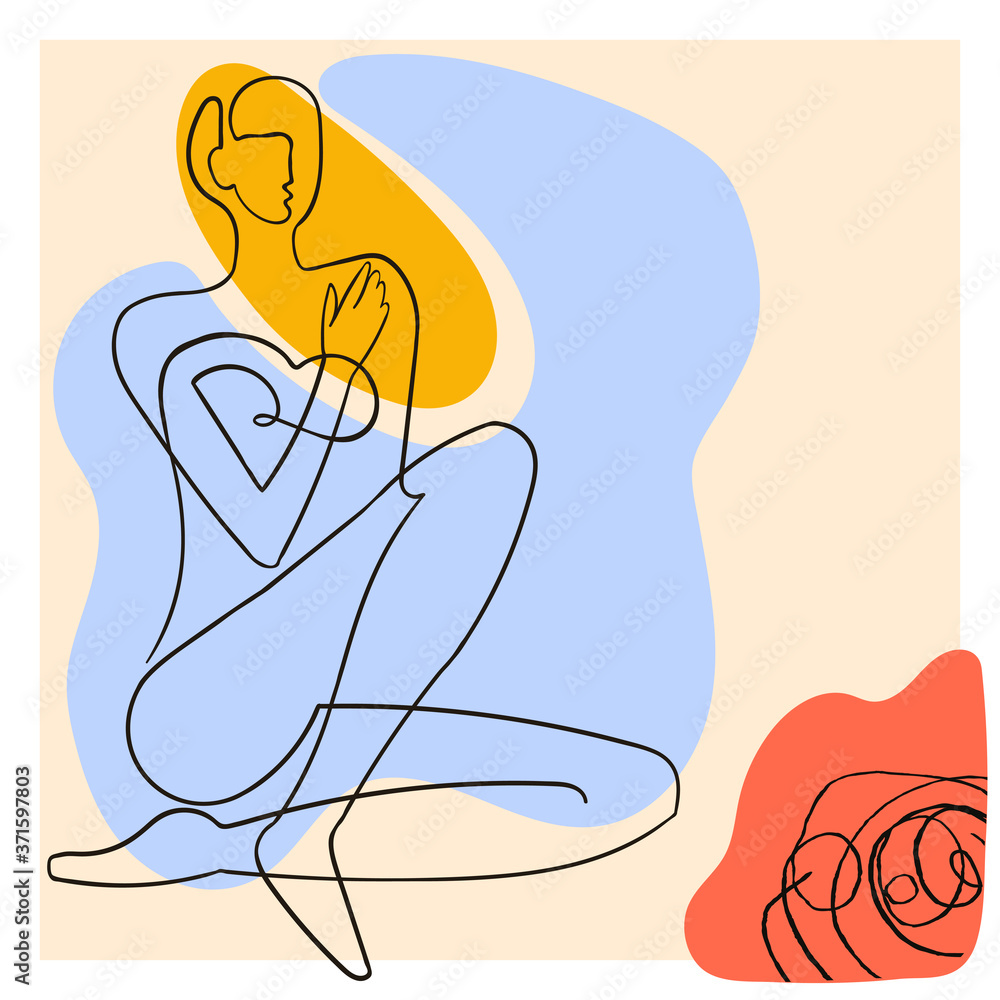 Vector outline illustration of woman body on abstract blobe background ...