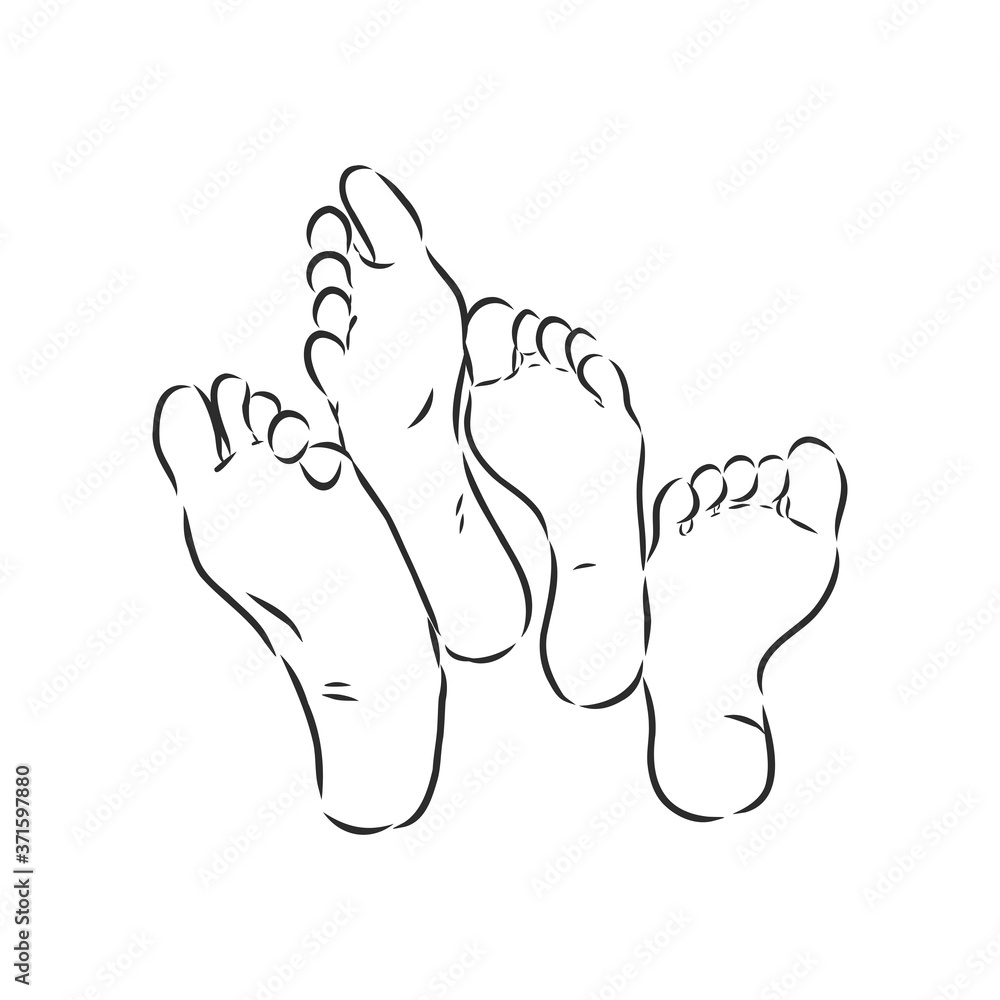 Isolated vector illustration. Hand drawn sketch of a bare human foot or ...