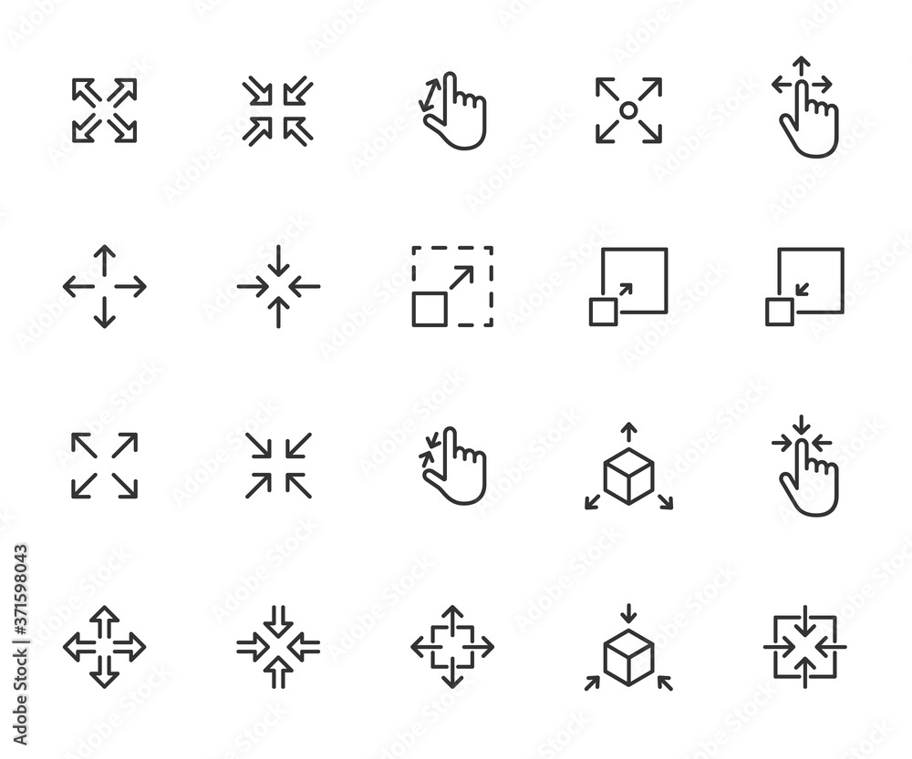 Vector set of scaling line icons. Contains icons resize, increase ...