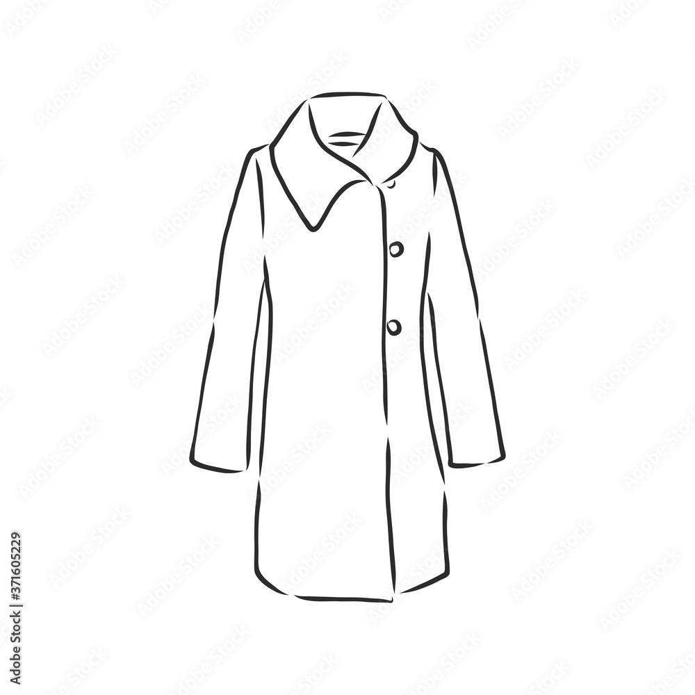 Coat female with long sleeves and pockets. vector. coat, vector sketch ...