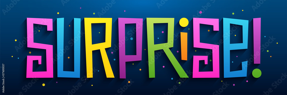 SURPRISE! colorful vector hand lettering greeting card with confetti on ...
