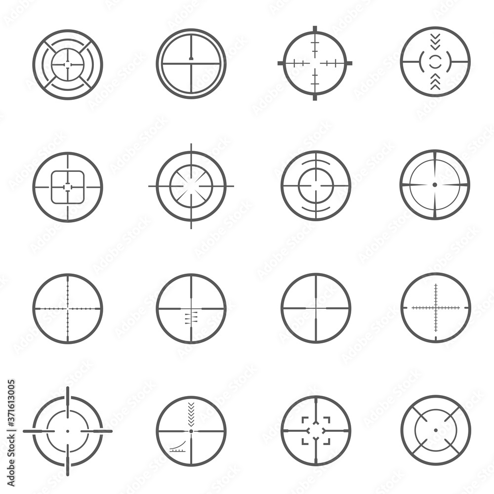 Crosshair, reticle line icons set isolated on white. Graticule ...