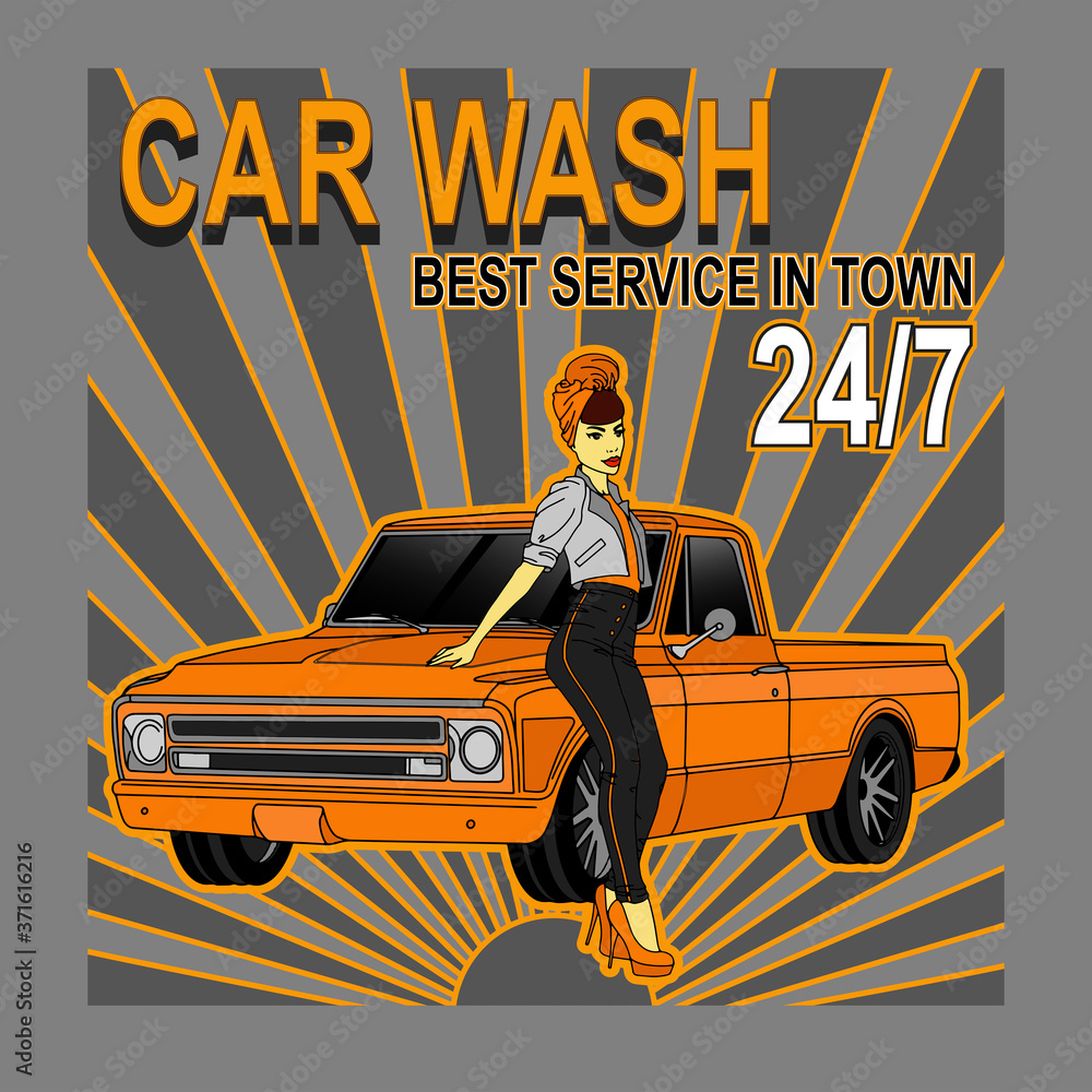 Service and repair poster, original spare parts, art in retro style ...