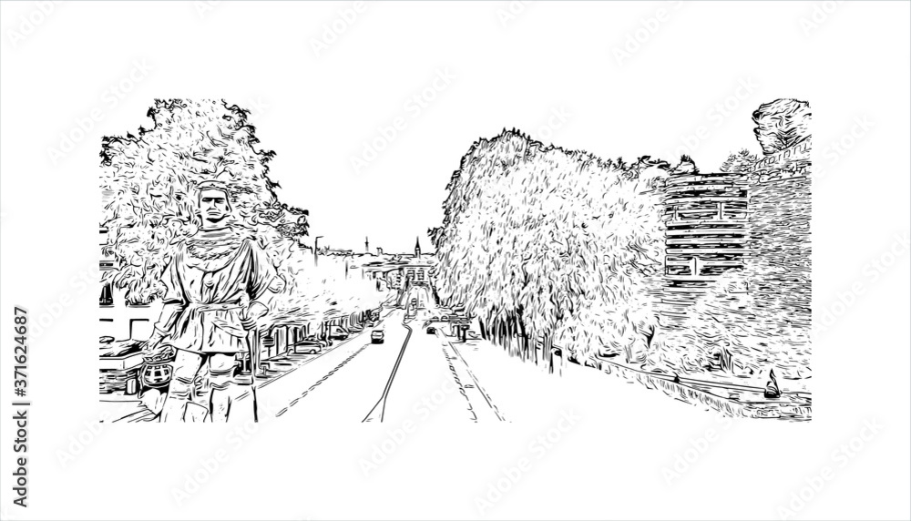 Building view with landmark of Angers is a city in western France ...