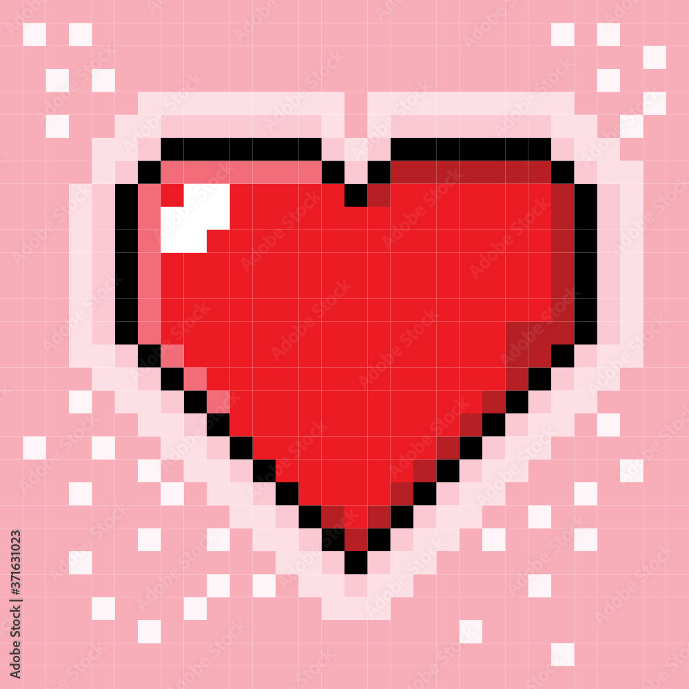 Pixel art background. Heart pixel art. Vector illustration. Pink ...