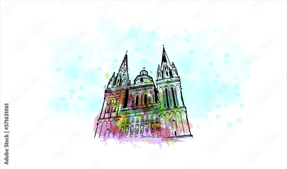 Building view with landmark of Angers is a city in western France ...