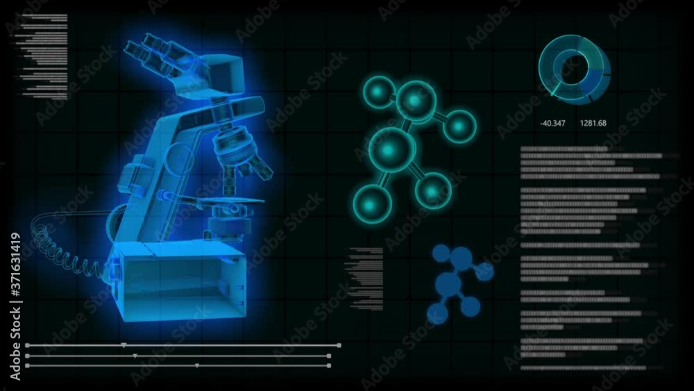 Seamless looping background with x-Ray render of microscope and ...