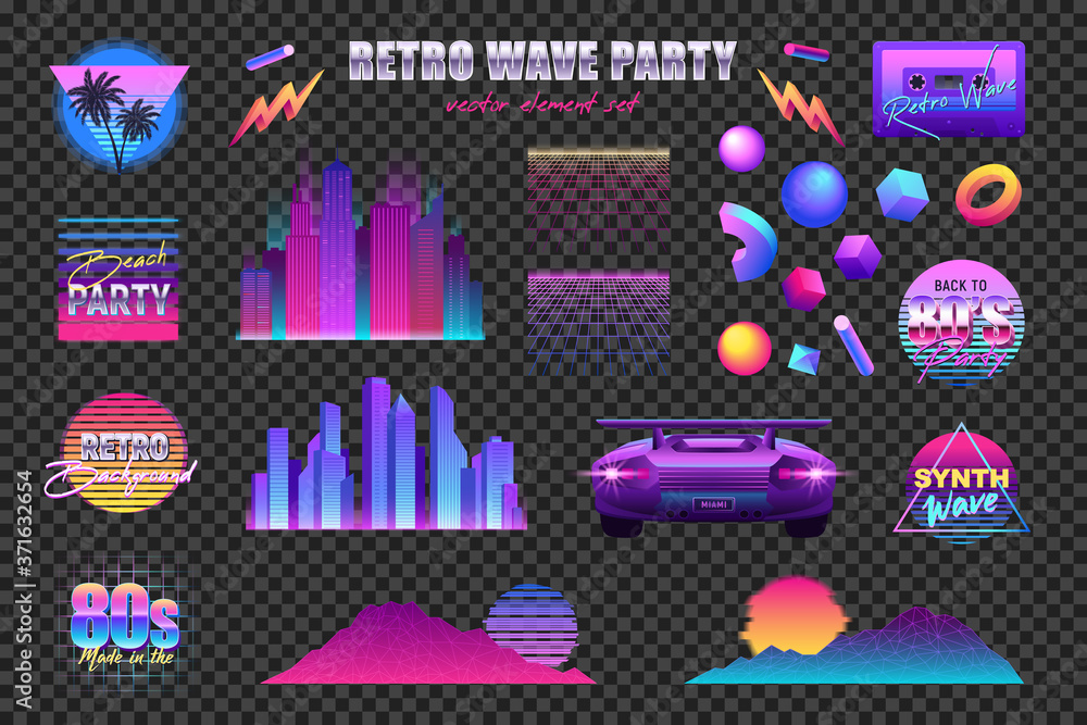 Retro Wave Icons Collection Stock Vector | Adobe Stock