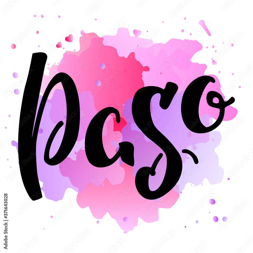 Paso. Hand written word "Paso" on a watercolor background. Can be used ...