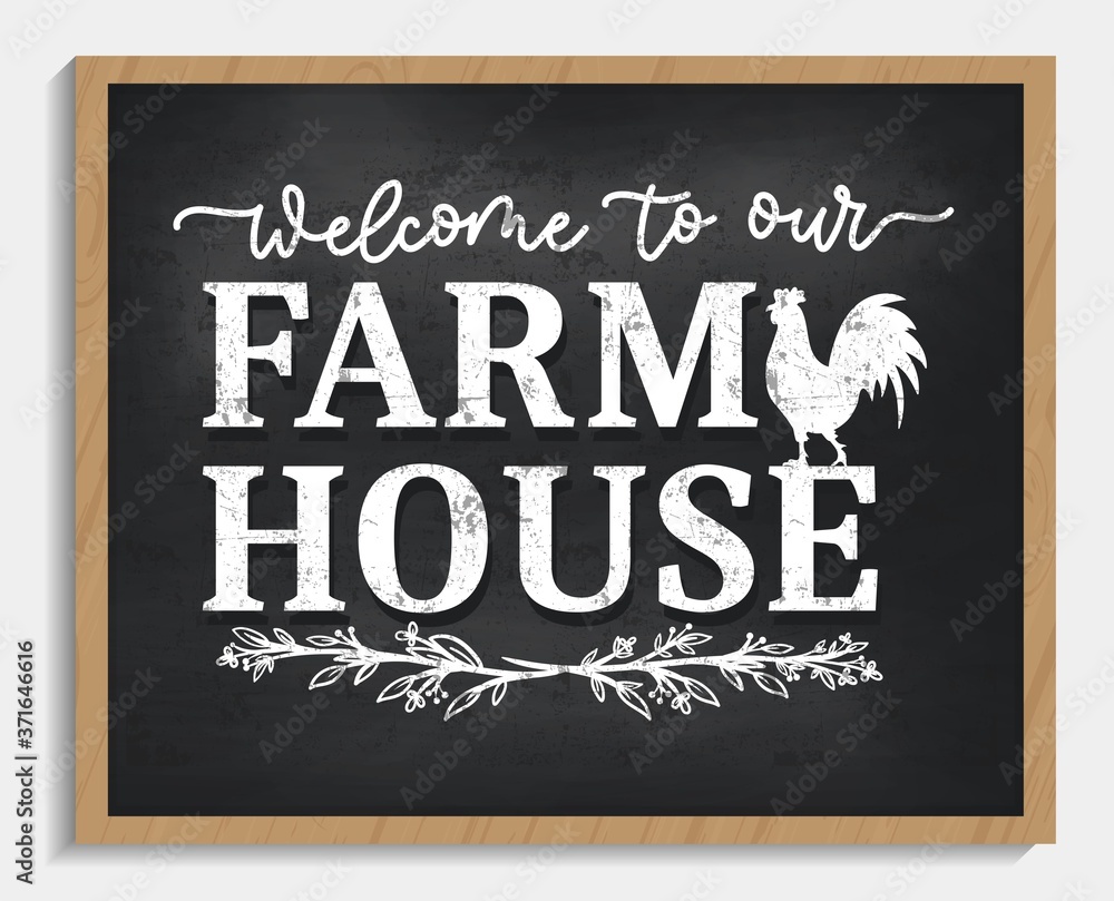 Welcome to our farmhouse cozy chalkboard design with lettering, rooster ...