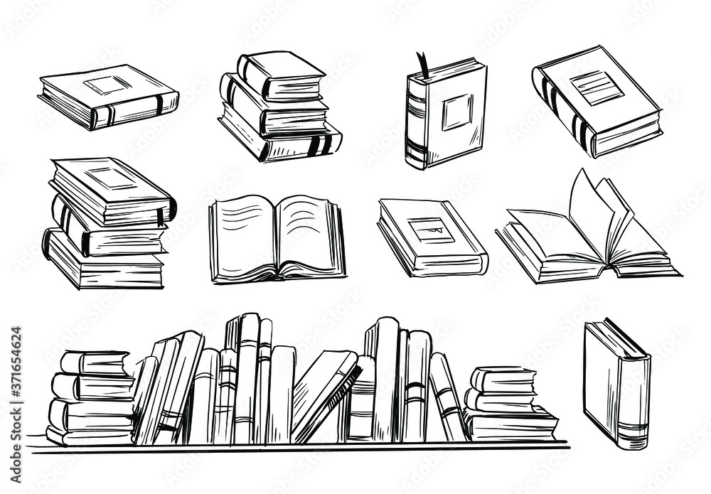 Book outline. Set of hand drawn books. Vector illustration on ...