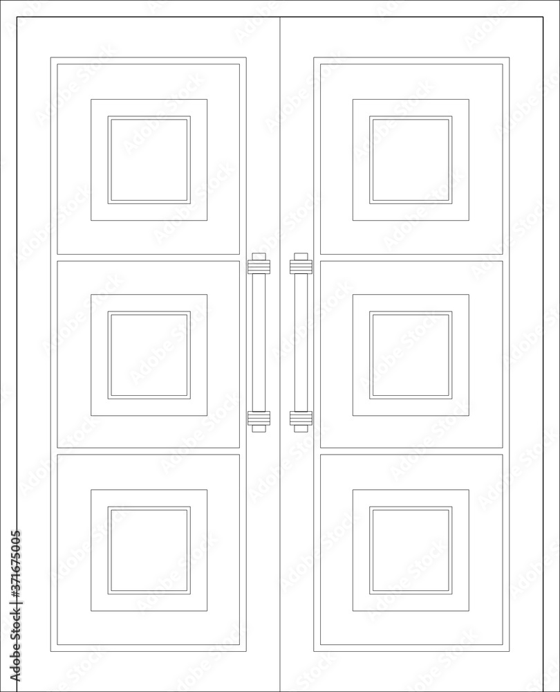 An Image of timber decorative door double leaves in 2D Architectural ...