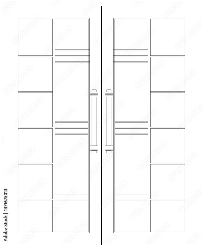 An Image of timber decorative door double leaves in 2D Architectural ...