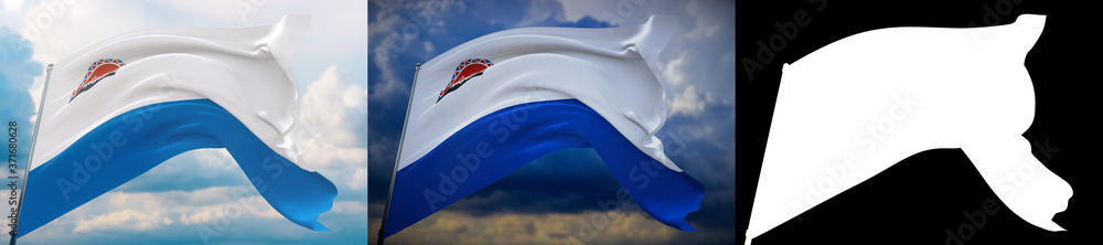 Flag of Kamchatka Krai. High resolution close-up 3D illustration. Flags ...