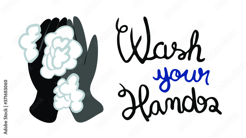 wash your hand cursive text sign, hands washing logo, handwritten ...