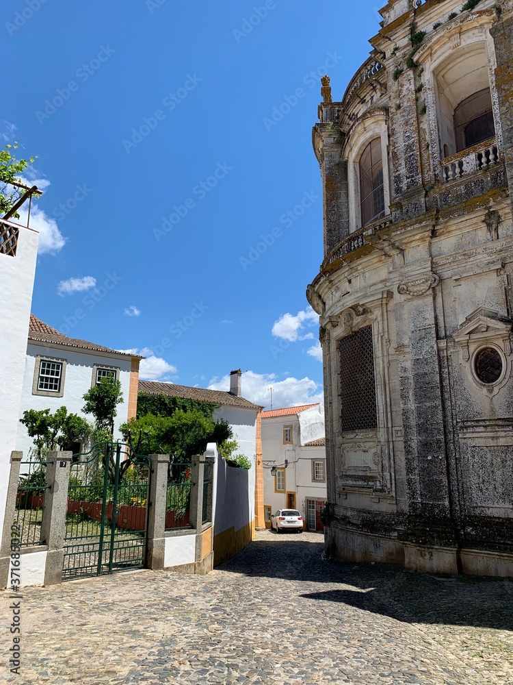 Street view of the Historic Centre of Evora, Portugal. Evora is a ...
