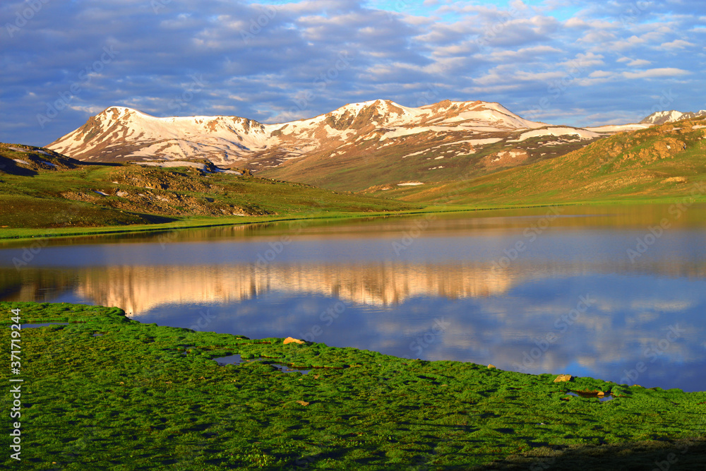 panorama of sheosr lake in worlds highest deosai plains , Himalayan ...