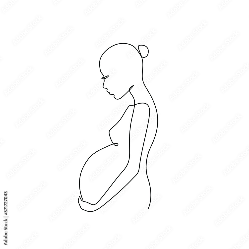 Pregnant woman abstract silhouette, pregnancy, continuous line drawing ...