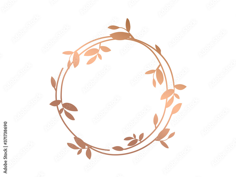 Gold circle floral frame vector. Rose gold circle frame vector. Stock ...