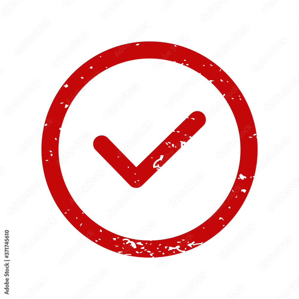 Check list button stamp. Red circle frame imprint with scratched ...