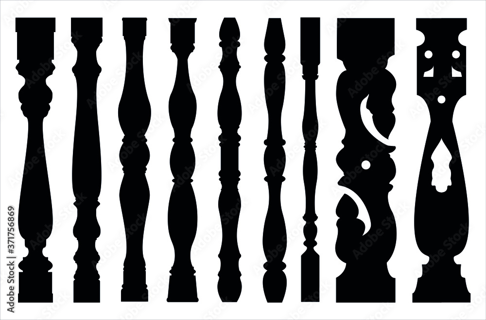 baluster set silhouette different types of balustrade turned wood ...