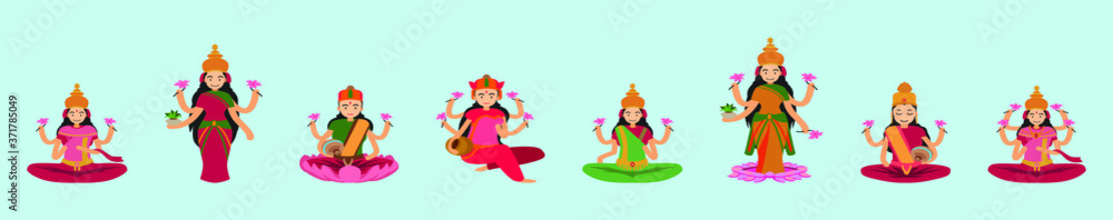 Vetor de Set of Hindu Goddess Mother Laxmi icon design template with ...
