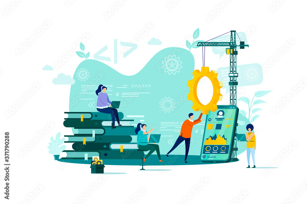 App Development Concept In Flat Style Developers Team Creating Mobile App Scene Ui Ux Design