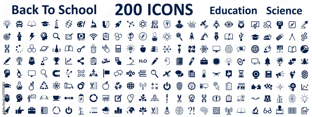 Set back to school icons, Day of Knowledge, First Day of School signs ...